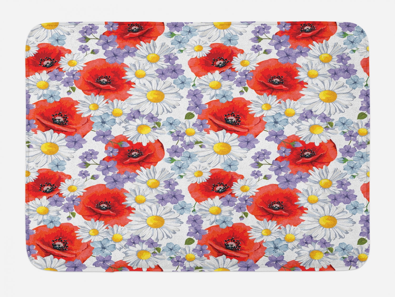 Flower Bath Mat, Purple Flowers Poppy and Daisy Summer Nature ...