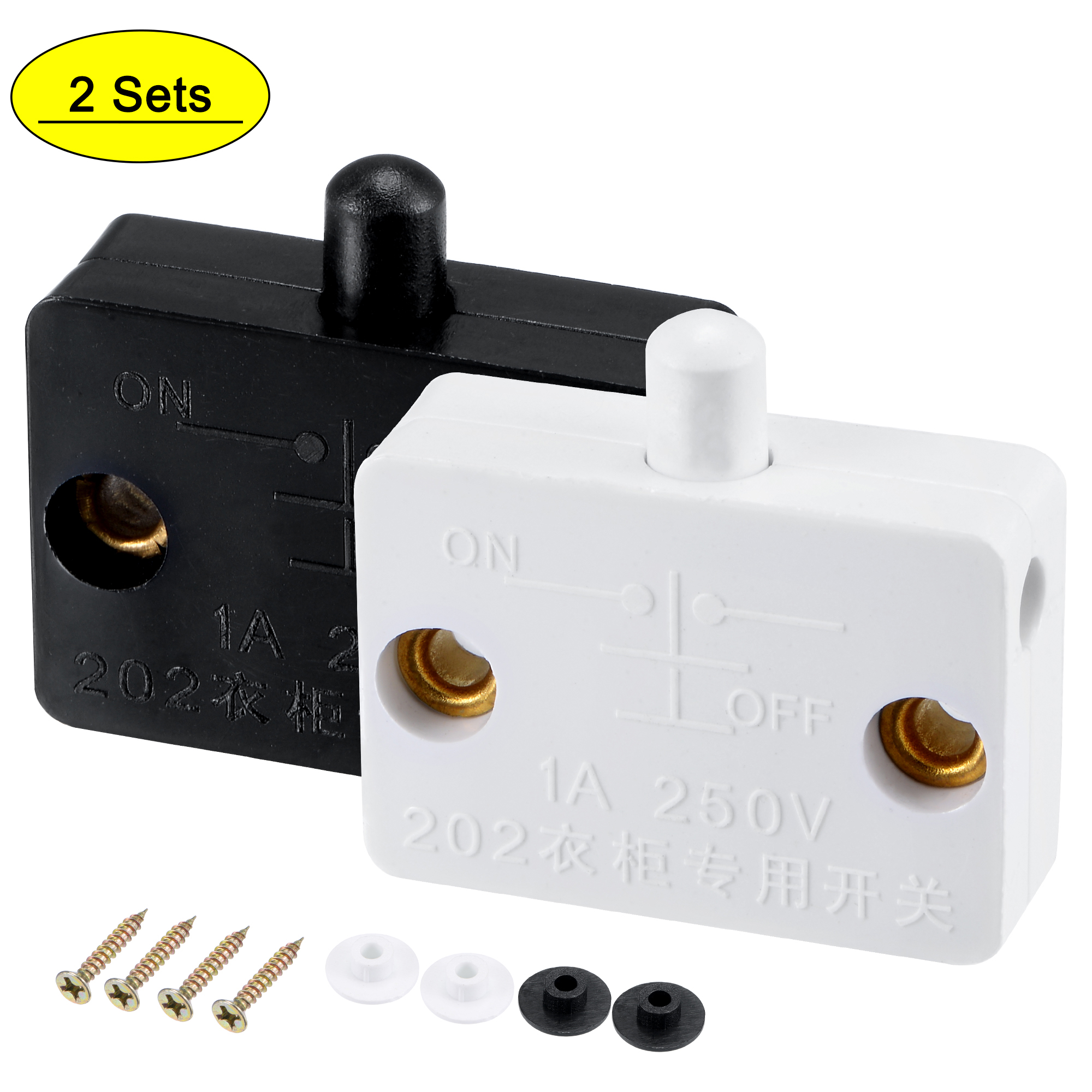 Uxcell 1A 250V Momentary N/O Cabinet Lamp Switch Black White 4 Pack ...