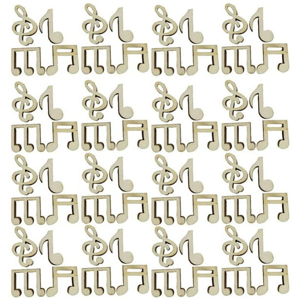 HTOOQ 50pcs Wooden Music Note Unfinished Wood Cutouts Wood Shapes ...