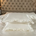 Move Over Queen Size White Satin Ruffle Bedding Duvet Cover Set, Silky ...