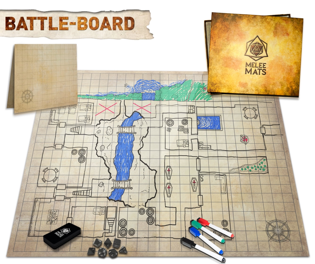 The Original Battle Grid Game Board - 23x27 - Dry Erase Square & Hex ...