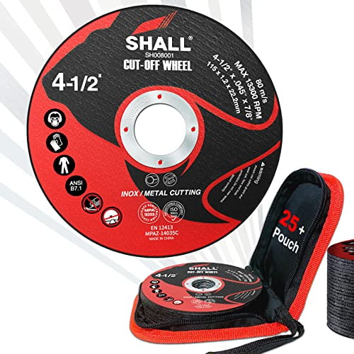 SHALL 25-Pack Cut Off Wheels 4 1/2 x 7/8 Inch, Cutting Wheel with Pouch ...