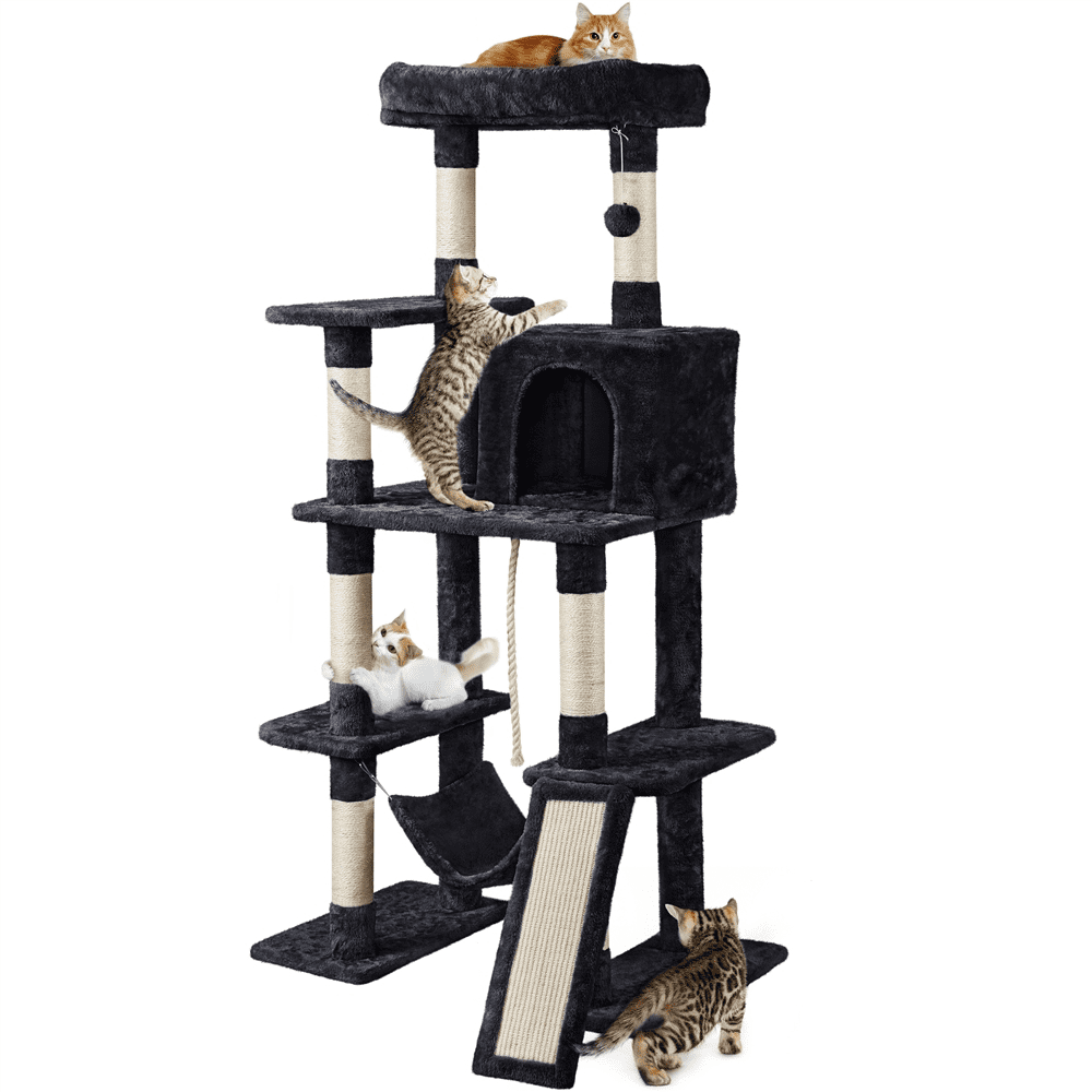 SmileMart 63" H Cat Tree Tower with Hammock and Scratching Posts, Black ...
