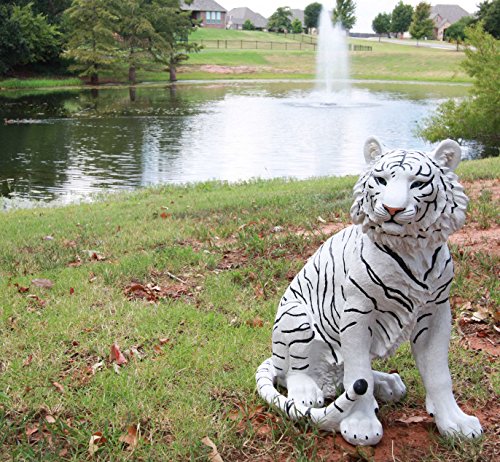 Ebros Large 20"H Realistic White Siberian Tiger Sitting On Guard Resin ...