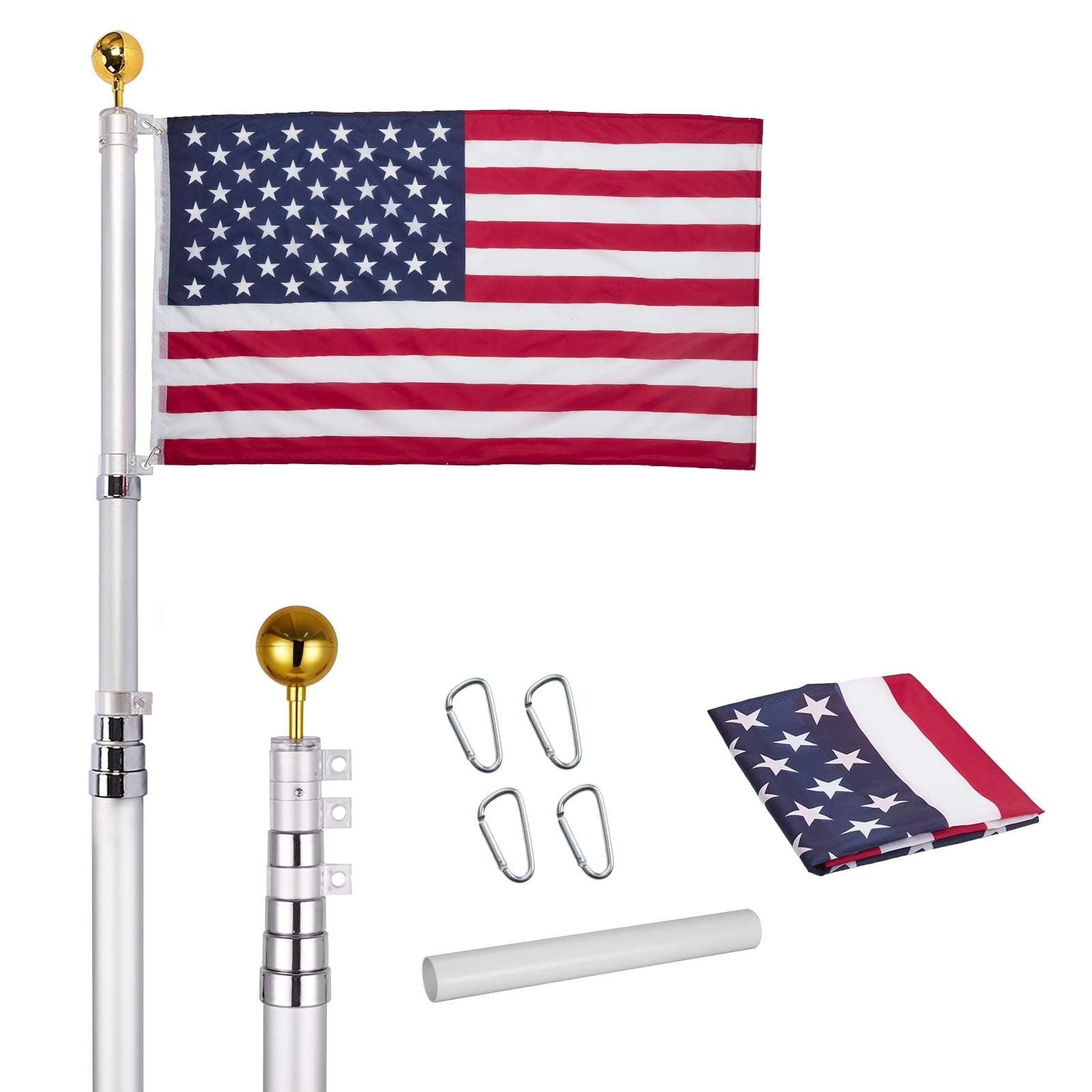 DSSTYLES 25Ft Telescoping Flag Pole Kit, Aluminum Flag Poles with 3x5 ...