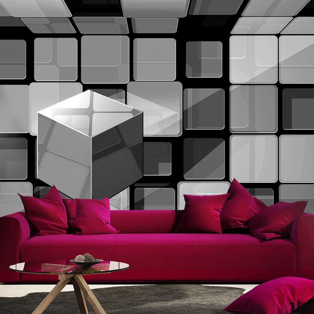 Tiptophomedecor 3D Illusion Wallpaper Wall Mural - Rubik's Cube In Gray ...