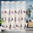 Birds on the Wire Purple Grey Burlap Background No Hook Shower Curtain ...