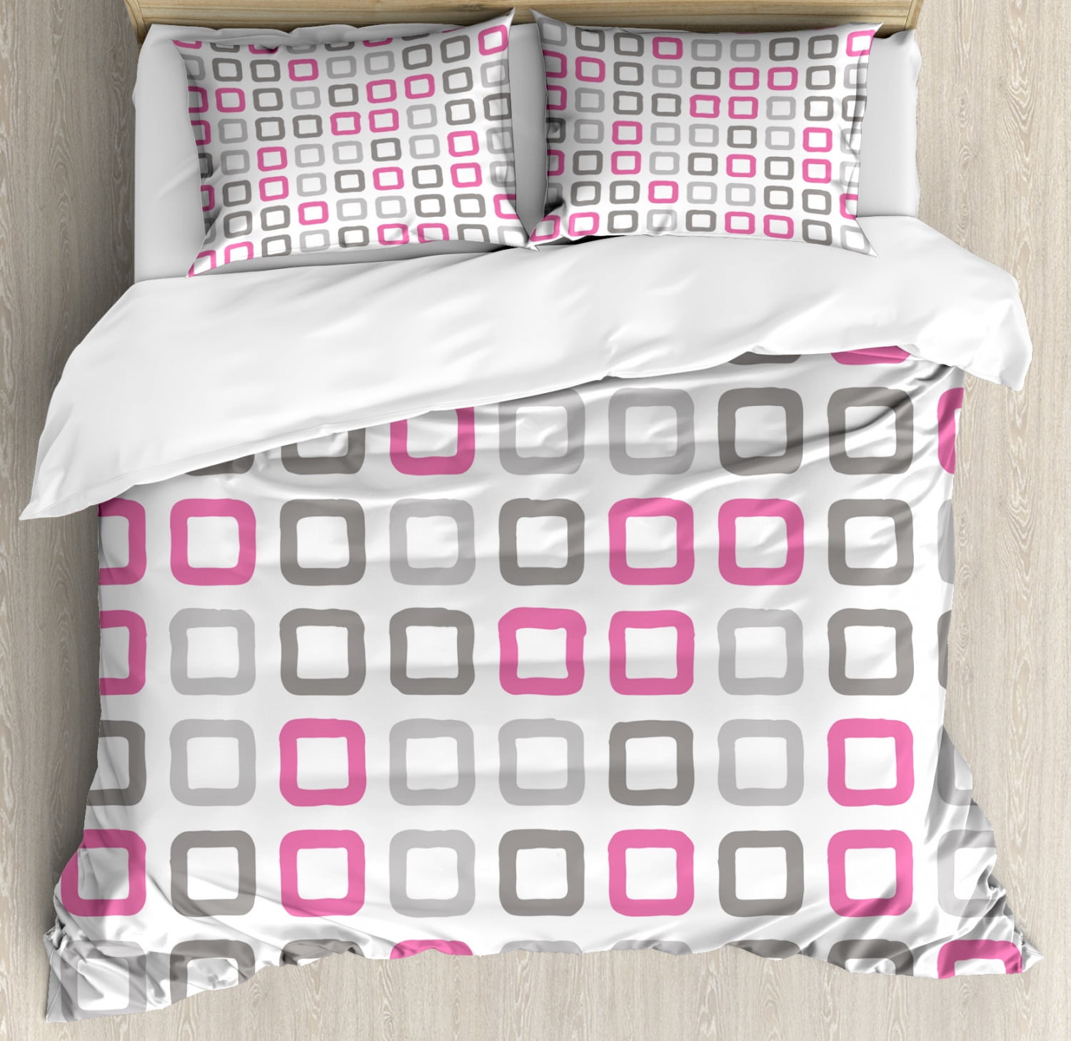 Geometric Duvet Cover Set Queen Size, Artsy Square Frames in Vintage ...