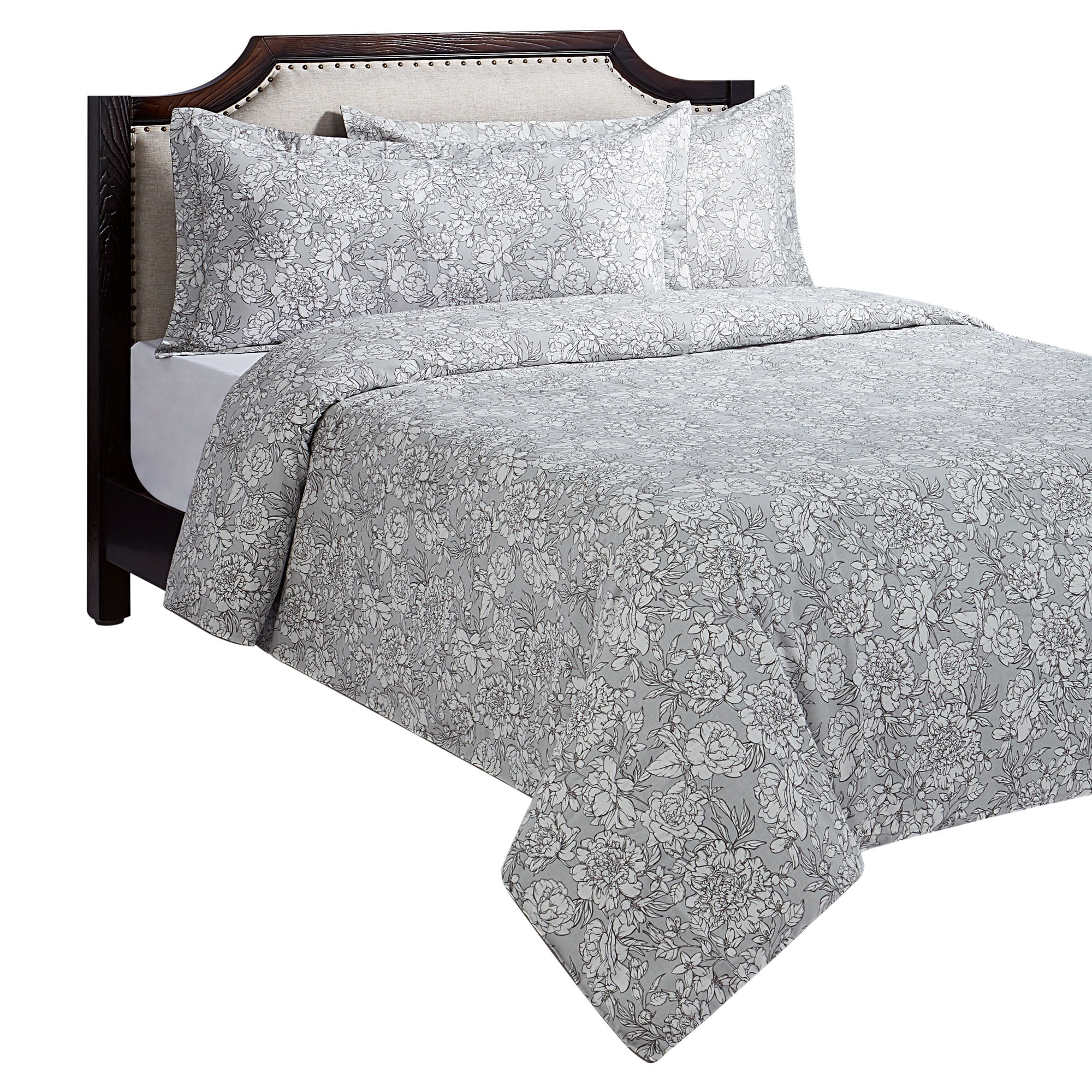 HOMETRENDS 3-Piece Black/White Rose Duvet Cover Set, Double/Queen, 100% ...