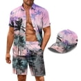 Chririnla Pink Sunset Palm Tree Print Mens Button Down Shirts and ...