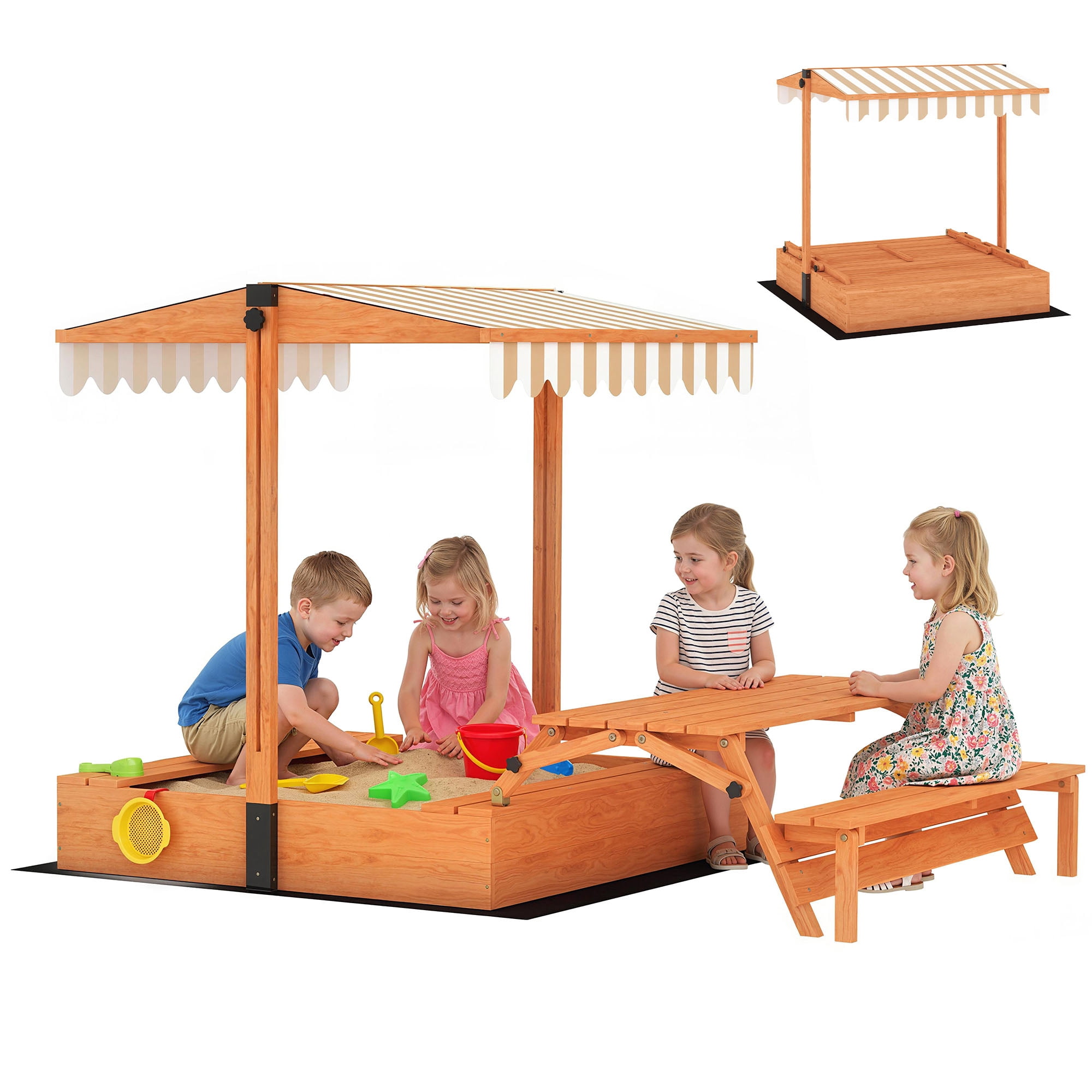 Click here for Qaba Wooden Kids Sandbox With Canopy  Foldable Pic... prices