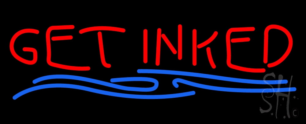 Red Get Inked LED Neon Sign 10" Tall x 24" Wide - inches Black Square ...