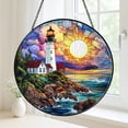 Colorful Lighthouse Stained Glass Style Suncatcher, Coastal Ocean ...
