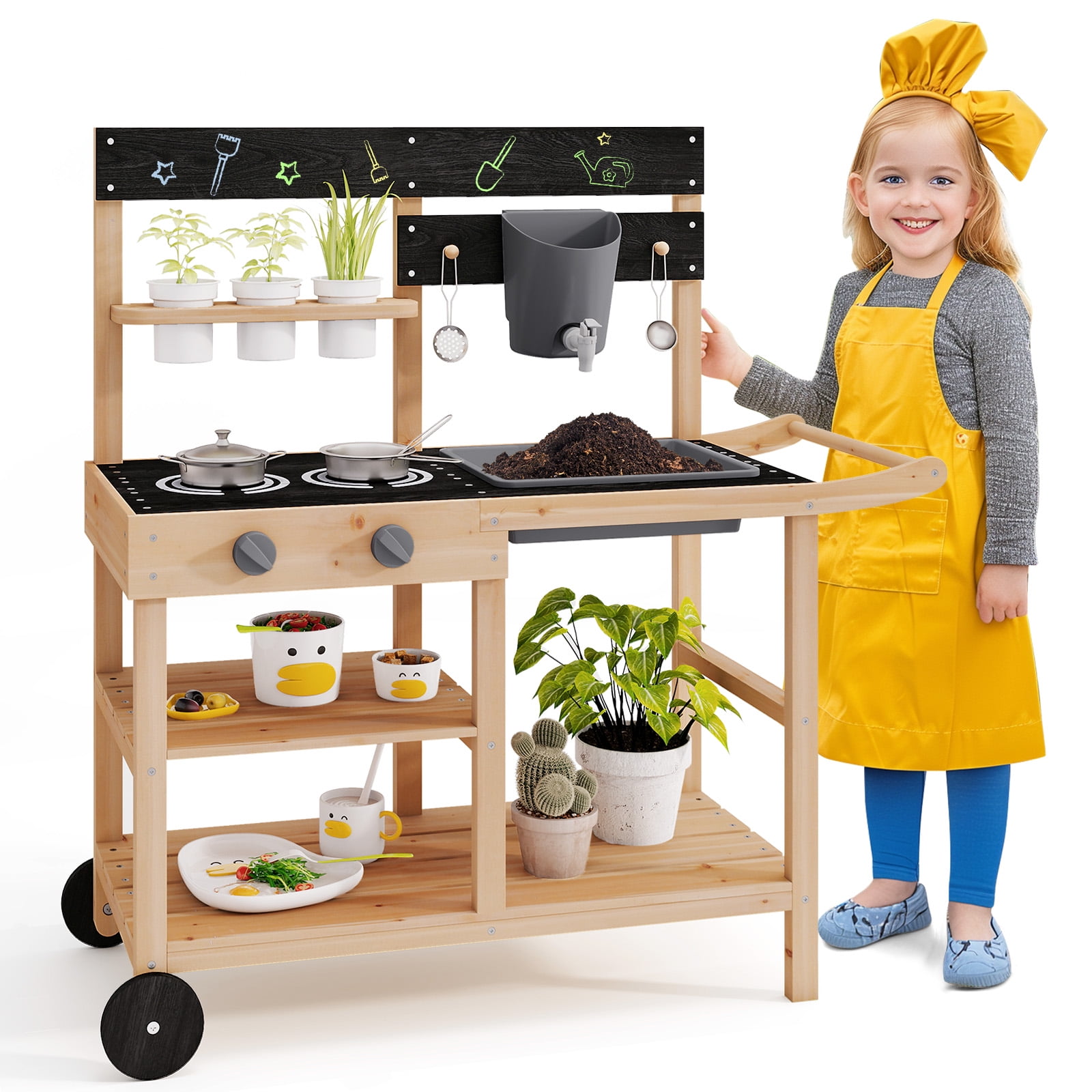 Click here for Gymax Mud Kitchen W/ Wheels Outdoor Fir Wood Play... prices