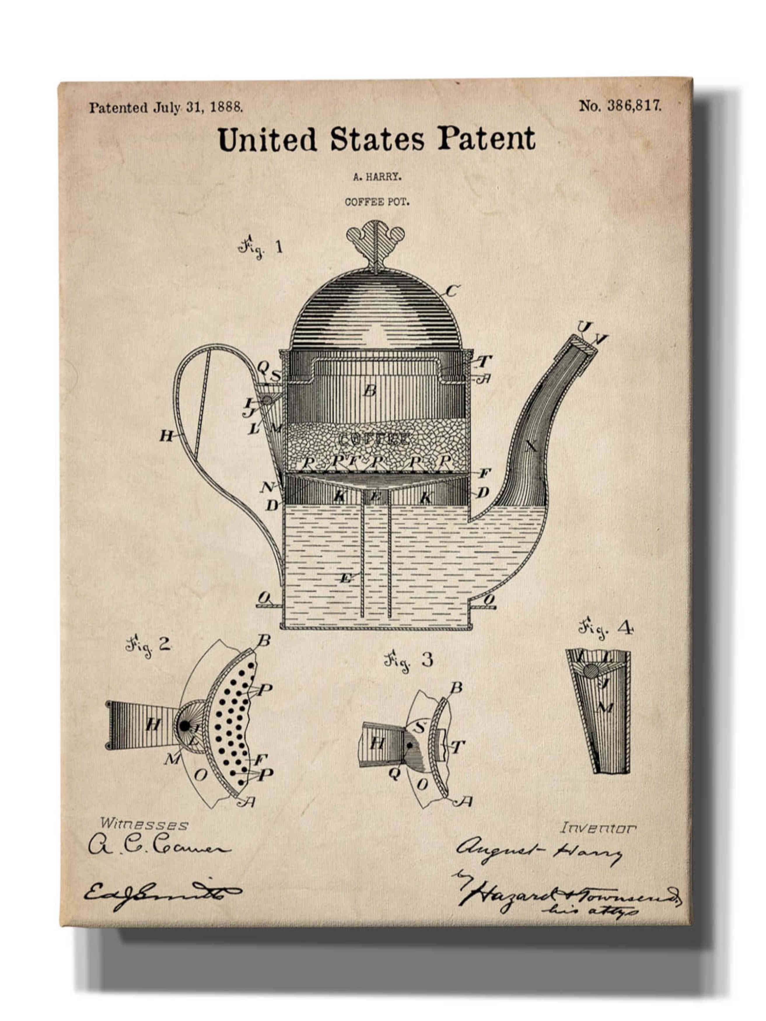 Epic Graffiti 'Coffee Pot Blueprint Patent Parchment,' Canvas Wall Art ...