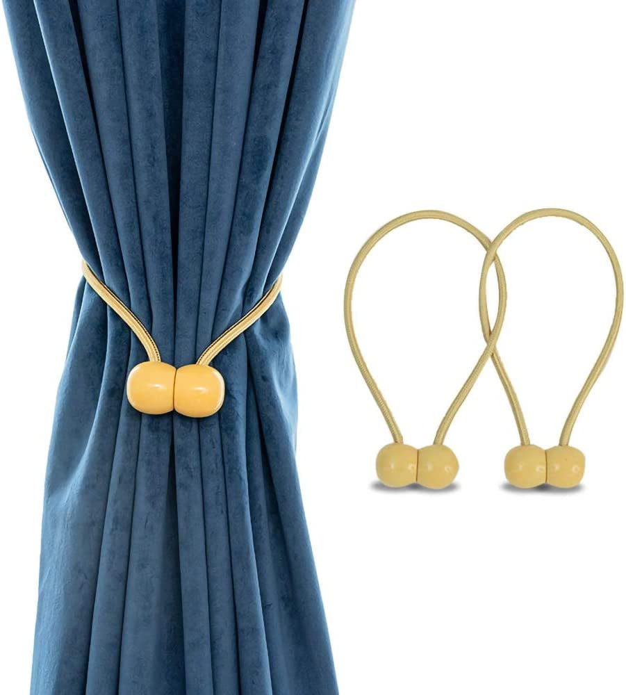 2 Packs Magnetic Curtain Tiebacks with Unique Wooden Balls,Classic ...