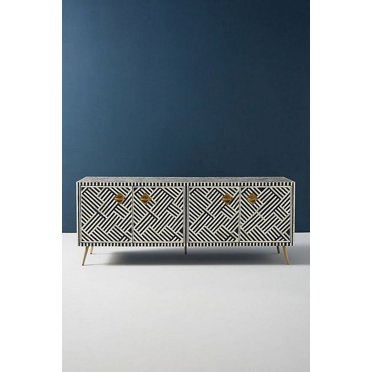 LAKECITY ARTS Bone Inlay Optical Design Media Cabinet in Blue, Bone ...