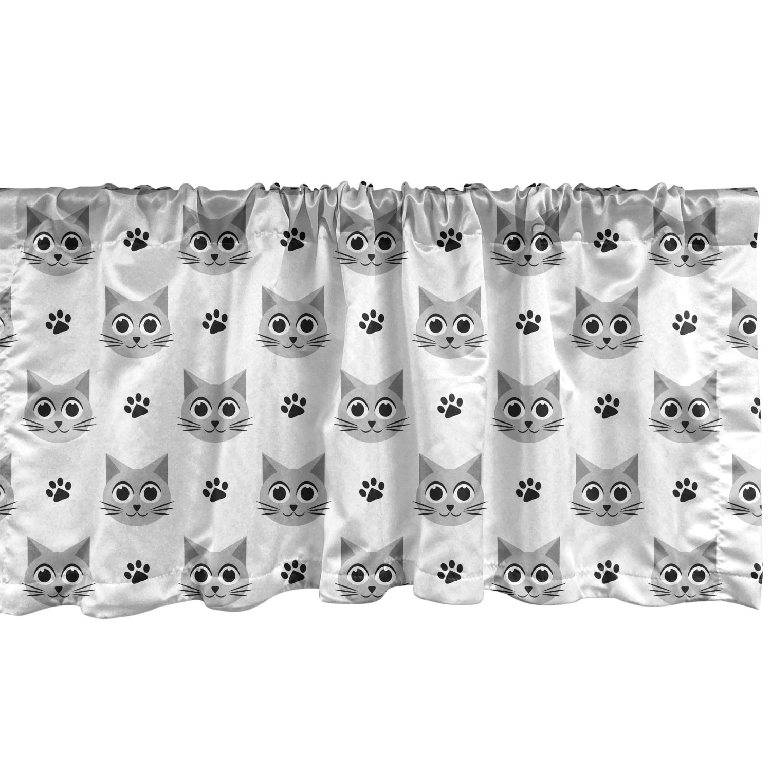 Kitten Window Valance Pack of 2, Cat Faces with Paw Footprint Animal ...