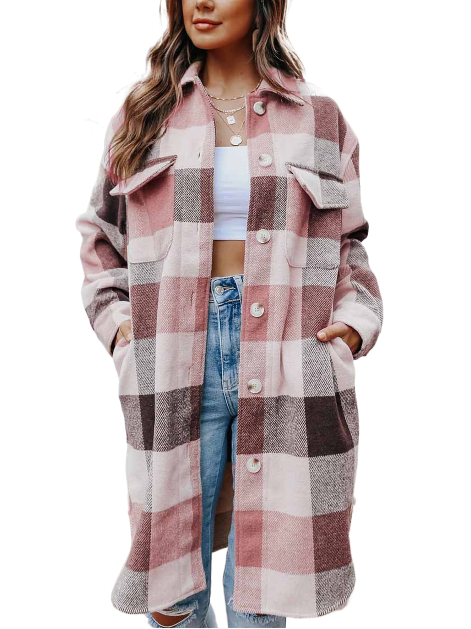 Liacowi Long Plaid Cardigan For Women Long Sleeve Lapel Button Down ...