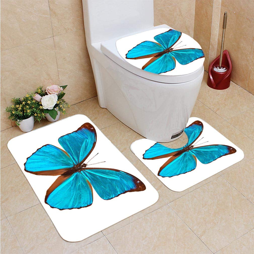 PUDMAD Tropical Butterfly 3 Piece Bathroom Rugs Set Bath Rug Contour ...