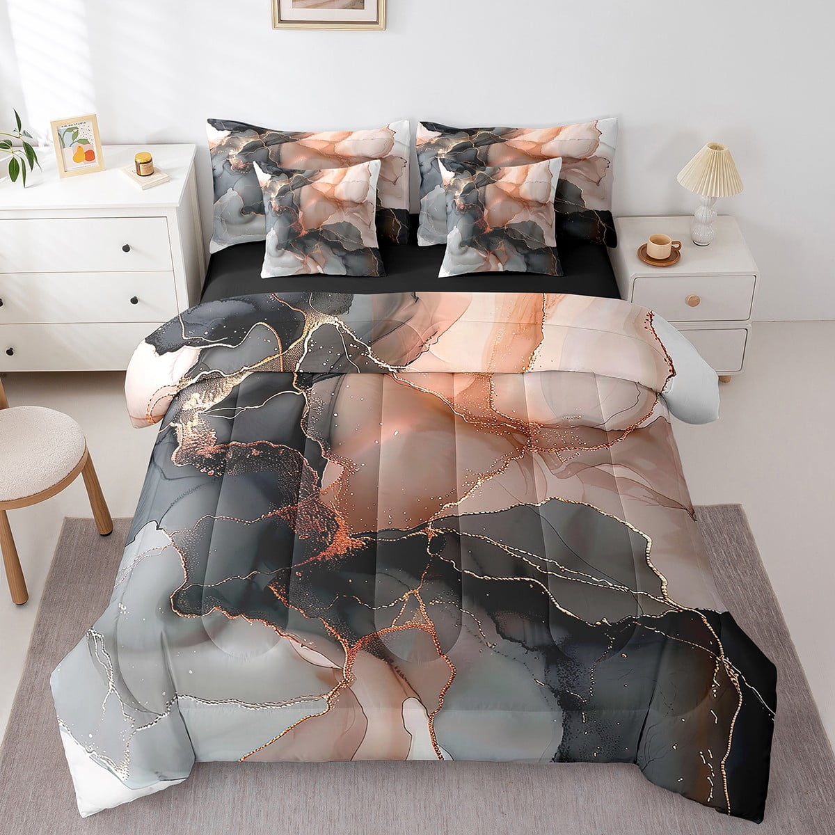 Click here for Yst Black And Orange Queen Comforter Set 7-Piece A... prices