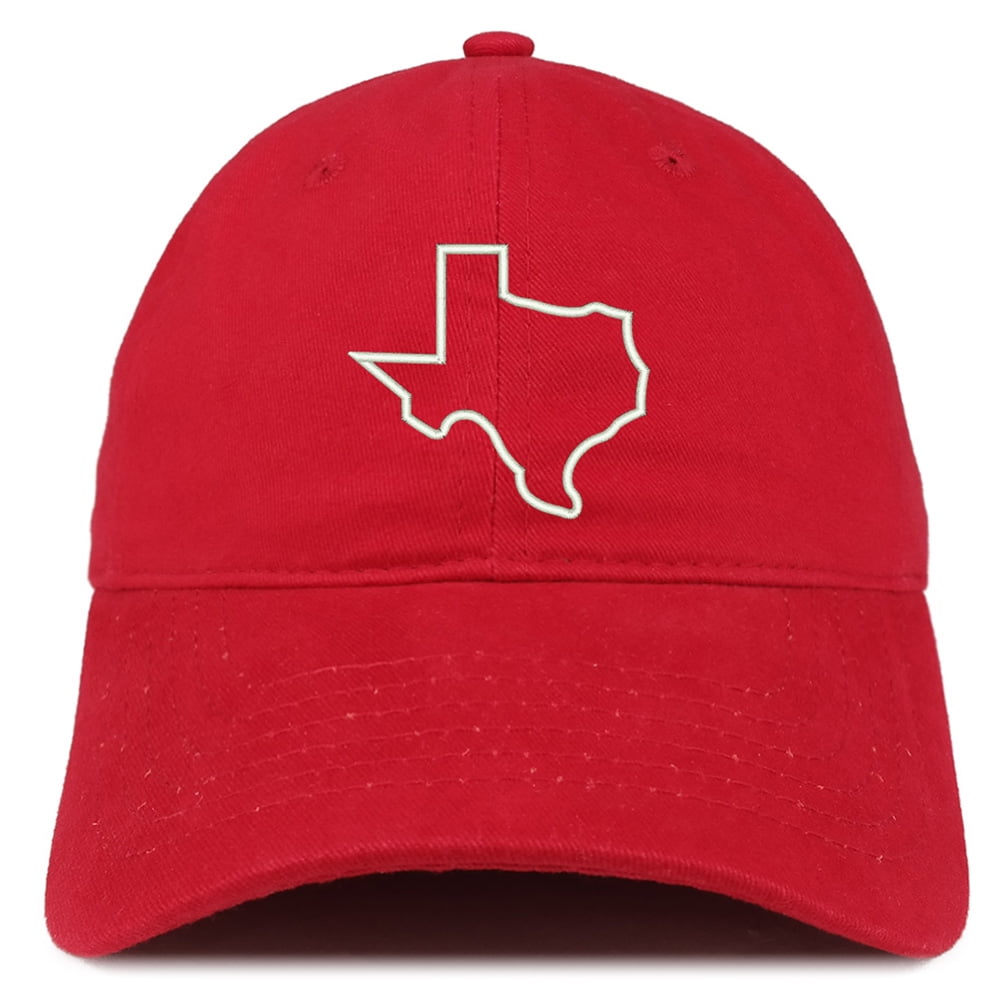 Texas State Outline Embroidered Brushed Cotton Dad Hat Cap - Red ...