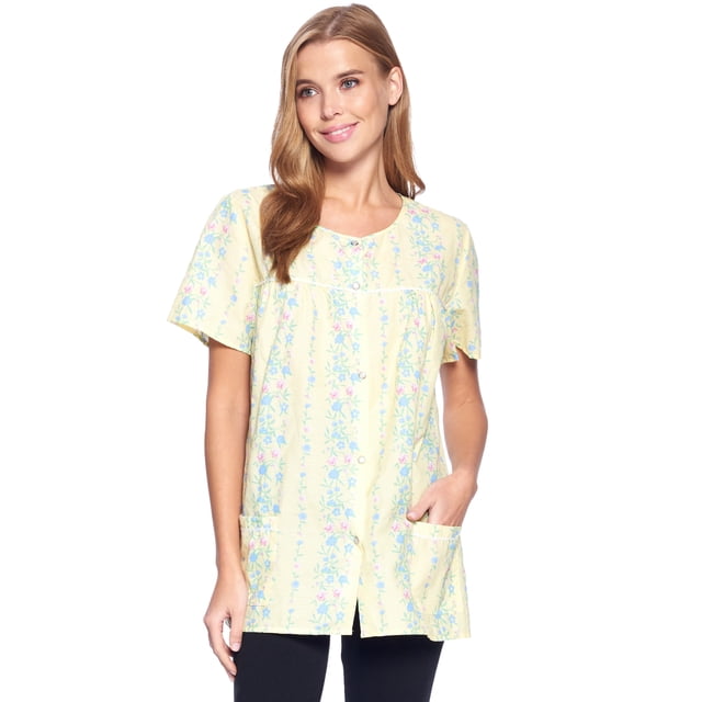 Casual Nights Women's Snap Front Smock Cobbler Woven Scrub Apron Top ...