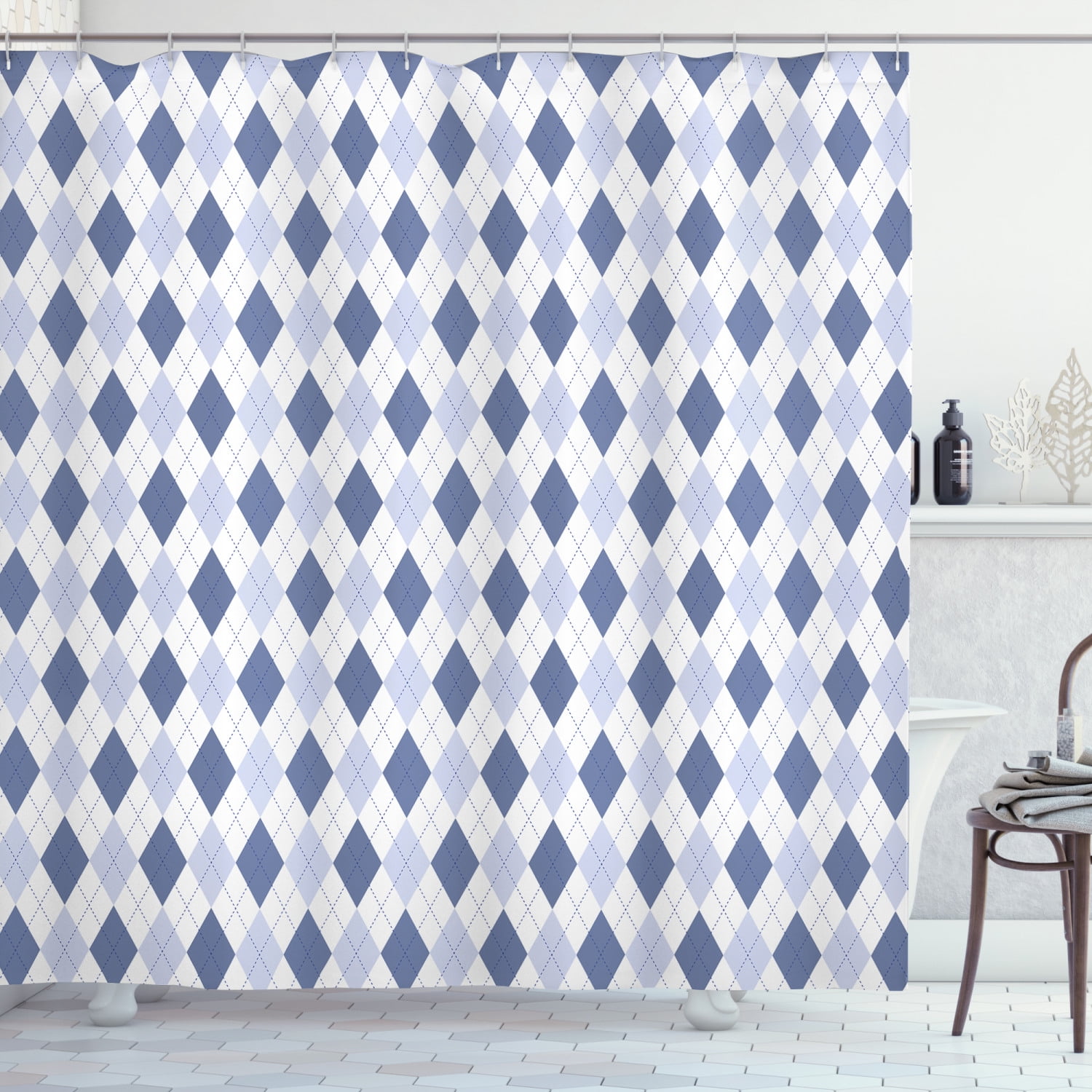 Argyle Shower Curtain Rhythmic Diagonal Rhombus Motifs Borders On