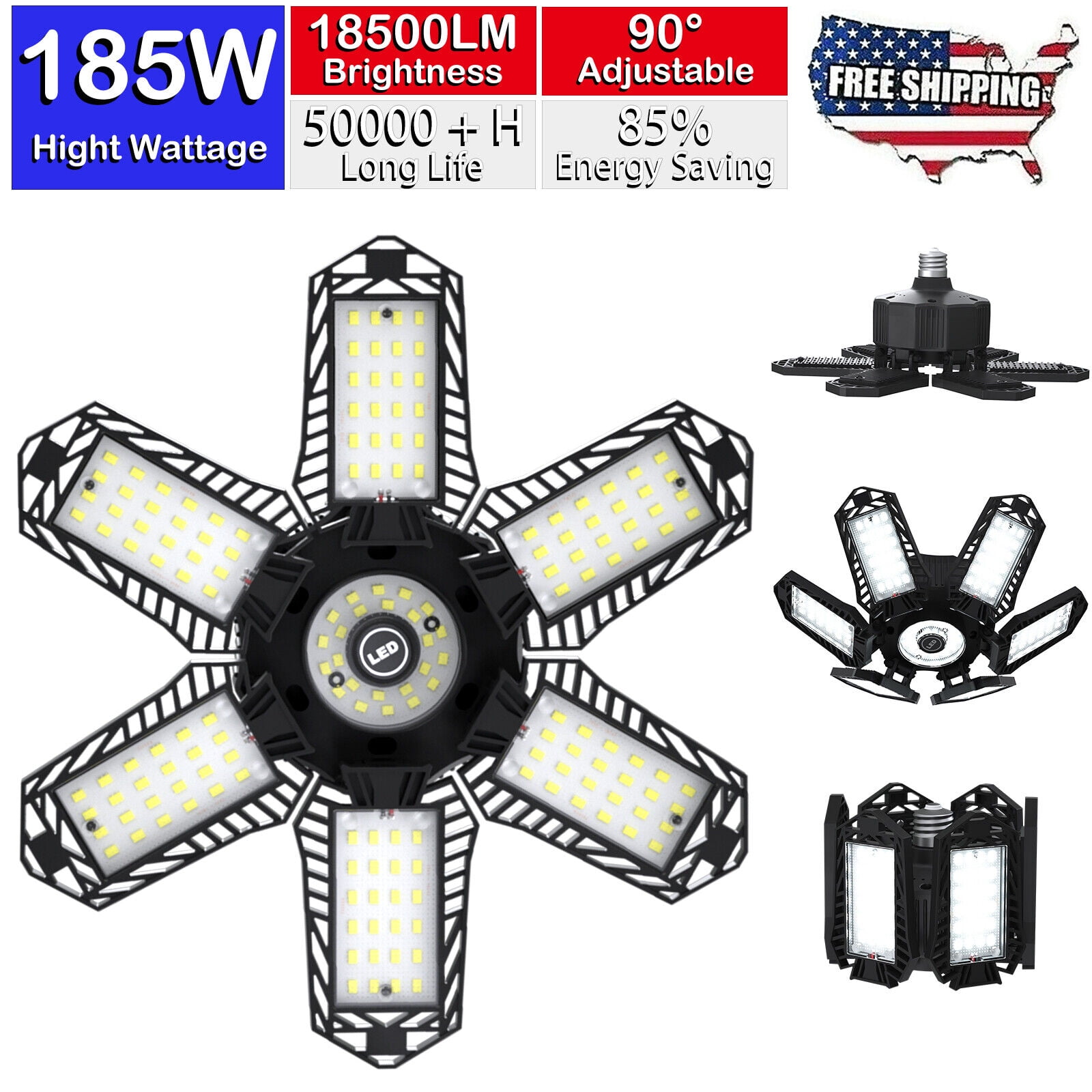 LED Garage Lights, 185W Deformable LED Garage Ceiling Lights with 6 ...