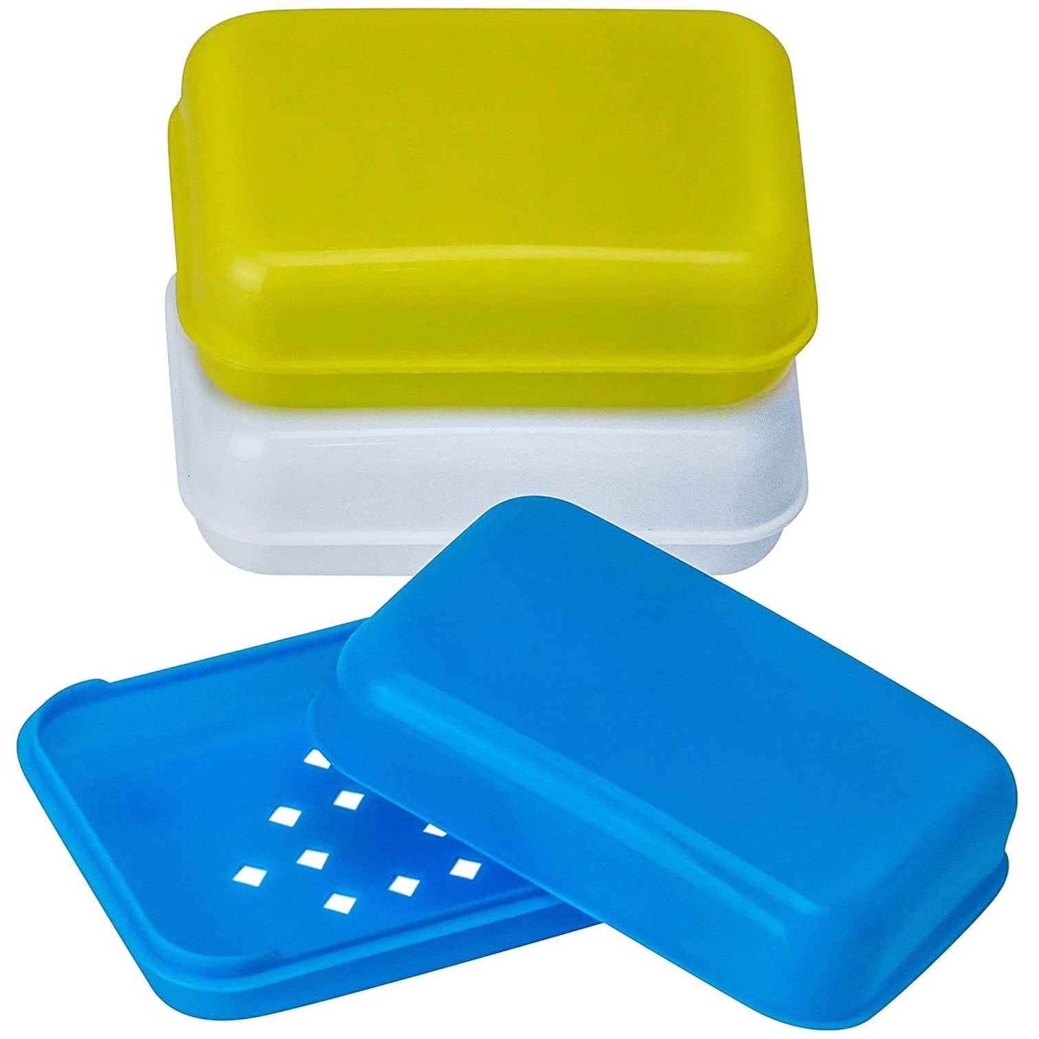 3 Multicolor Plastic Soap Holders with Draining Holes, Decorative Soap ...