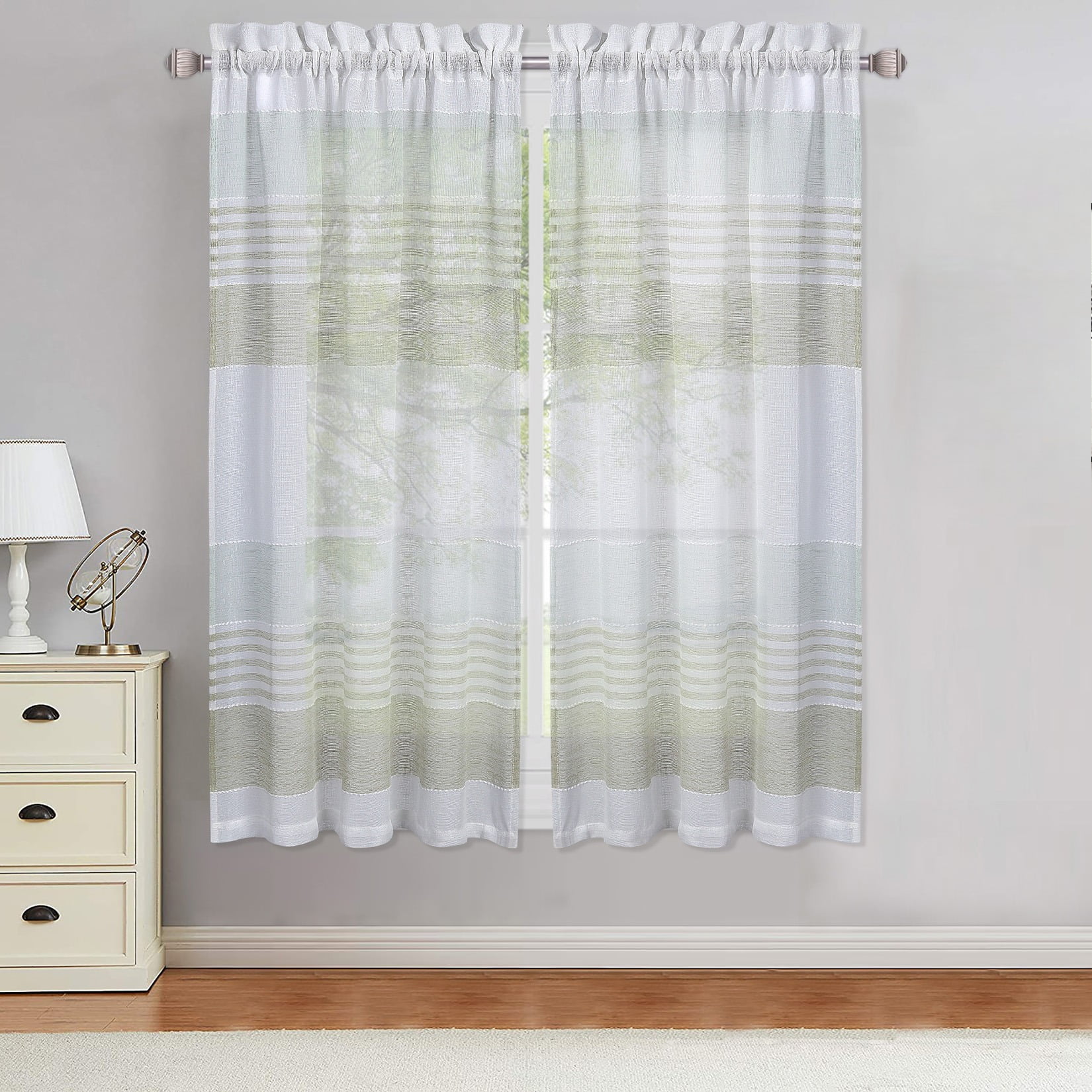 Sheer Window Curtains, Splicing Striped Design Bathroom Window Curtain ...