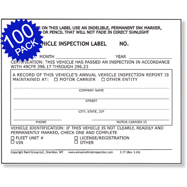 Annual Vehicle Inspection Labels - 50 pack, Tamper Proof, Automotive ...
