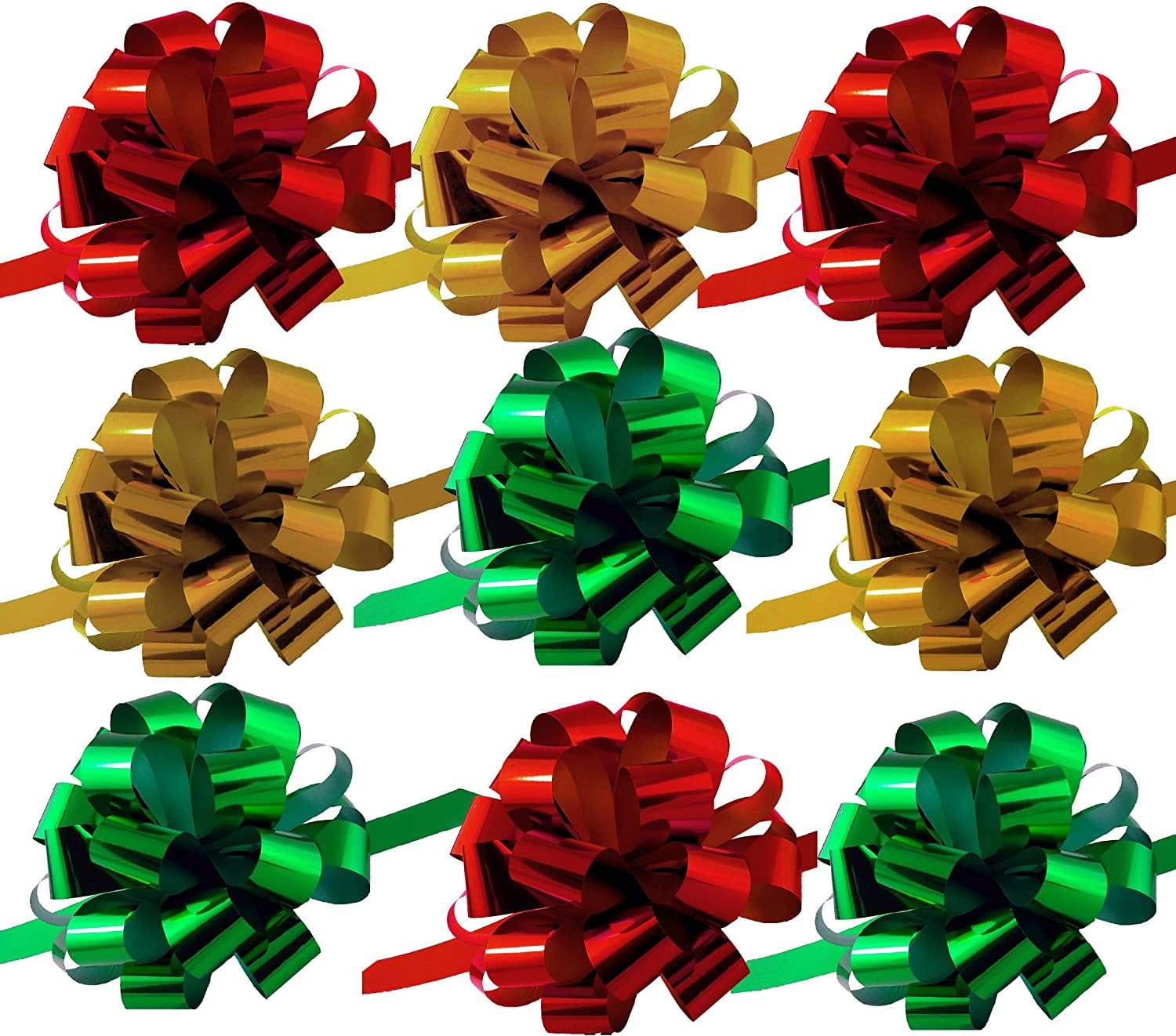 Assorted Christmas Pull Bows for Gifts - 8" Wide, Set of 9, Metallic ...