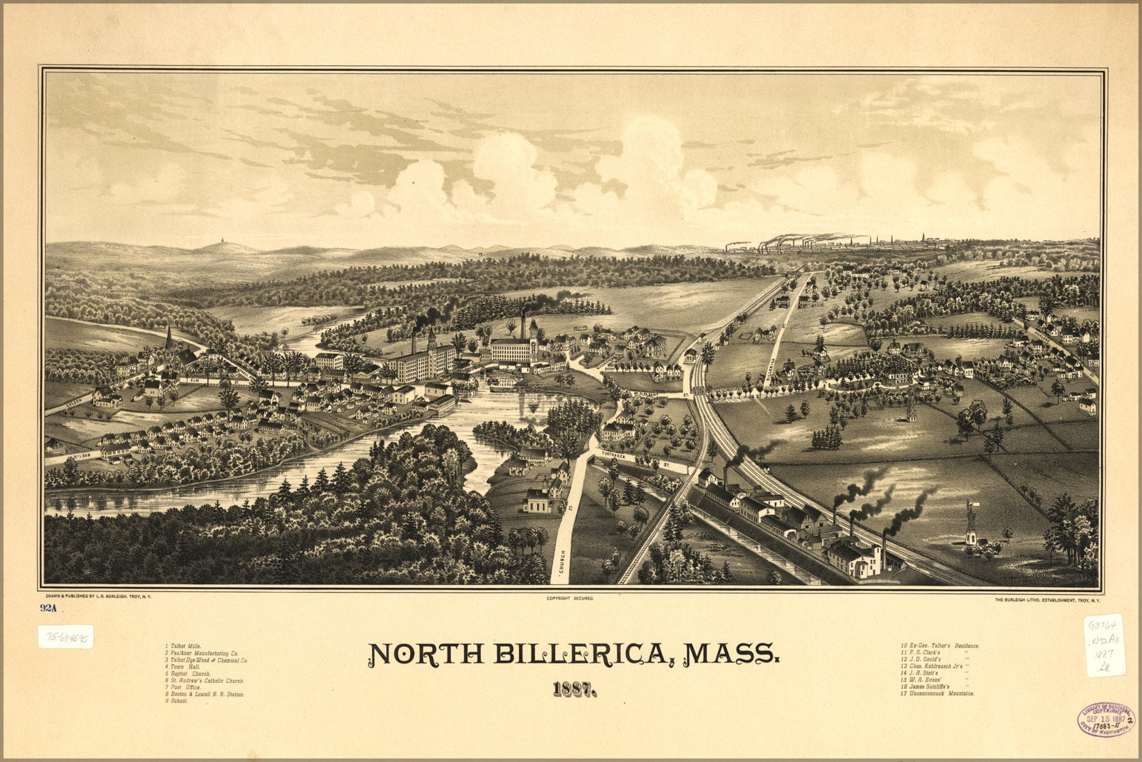 24"x36" Gallery Poster, map of North Billerica, Massachusetts 1887 ...
