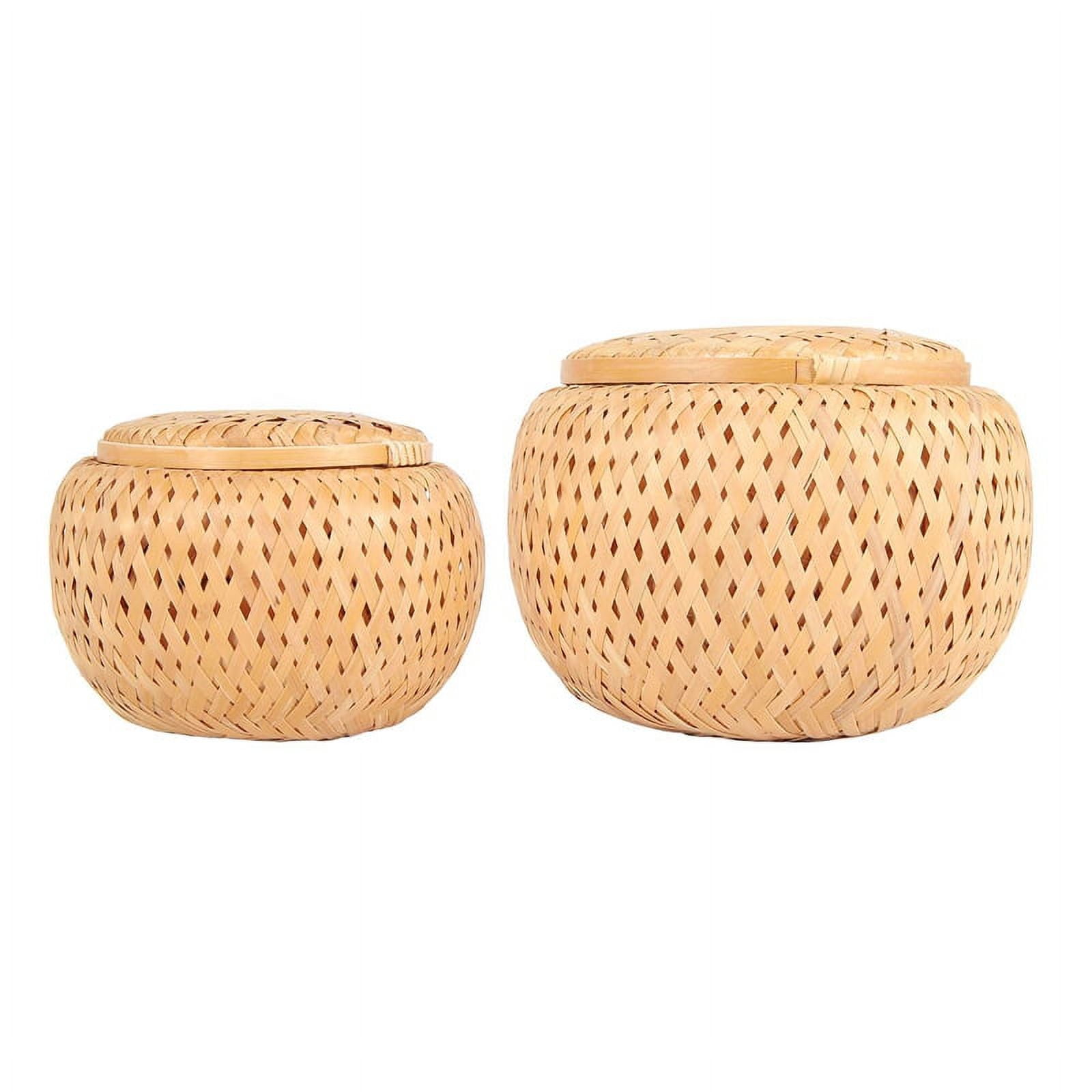 Juego de 2 pequeñas cestas decorativas de bambú con tapa para guardar ...
