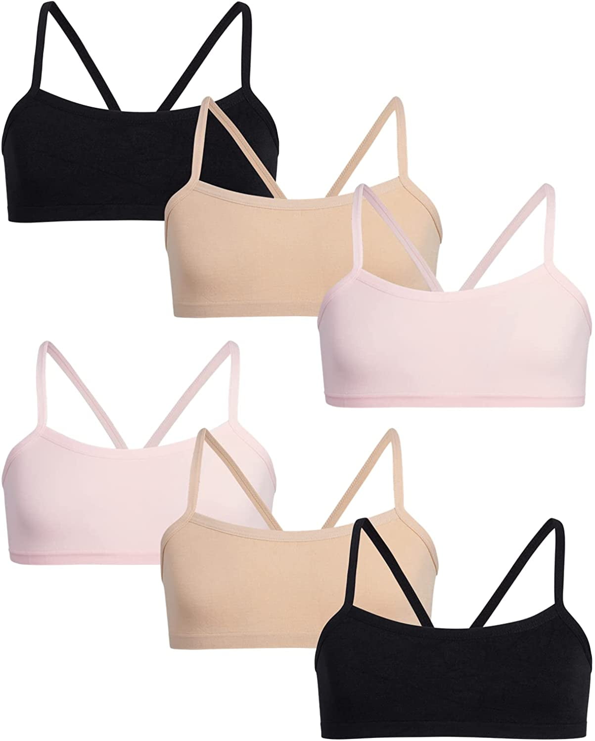 Only Girls Training Bra 6 Pack Crop Cami Bralette, Sizes 7-14 - Walmart.com