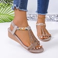 Bibifish Womens Wedge Sandals Bohemian Beaded T-Strap Slingback Braided ...
