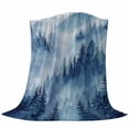 Blue Forest Mountain Fleece Throw Blanket Retro Watercolor Gradual ...