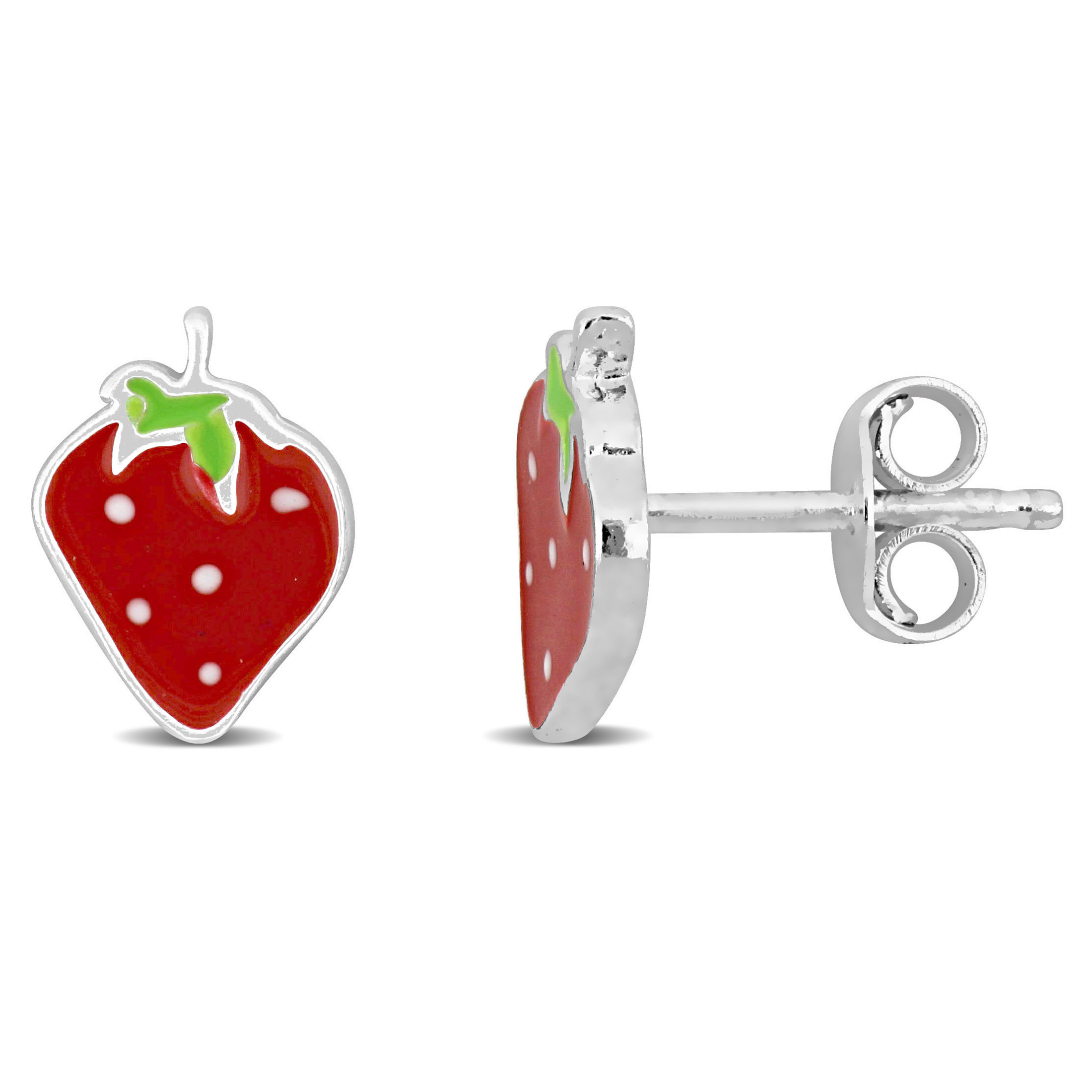 Miabella Children's Red and Green Enamel Sterling Silver Strawberry ...