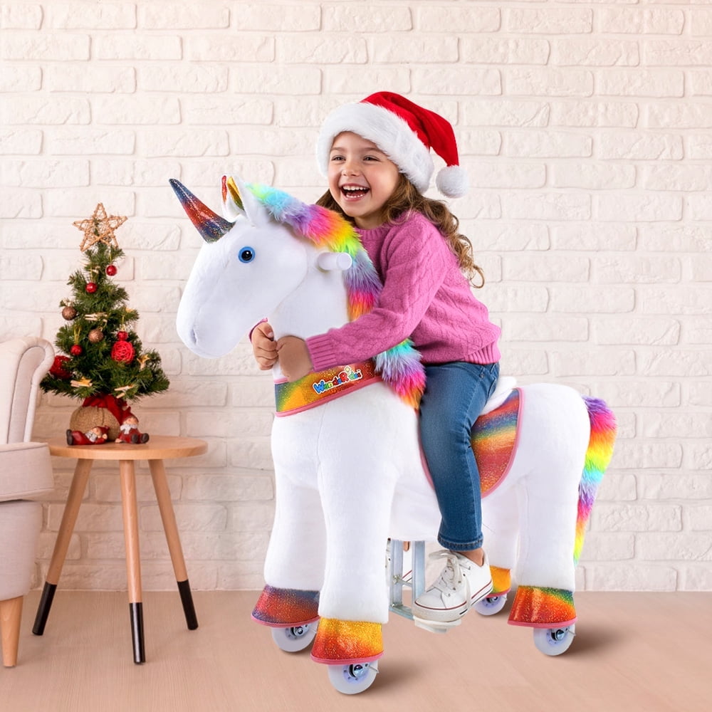 Wonderides Ride On Rainbow Unicorn Toys For Girls Ride On Horse Riding Pony Toy For Toddlers For 3-5 Years Old ( Size 3  30.1 Inch Height) Plush Walki