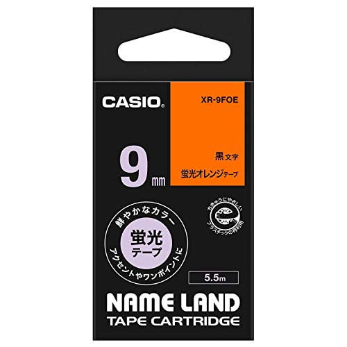 Casio Label Writer Nameland Tape 9mm XR-9FOE Fluorescent Orange ...