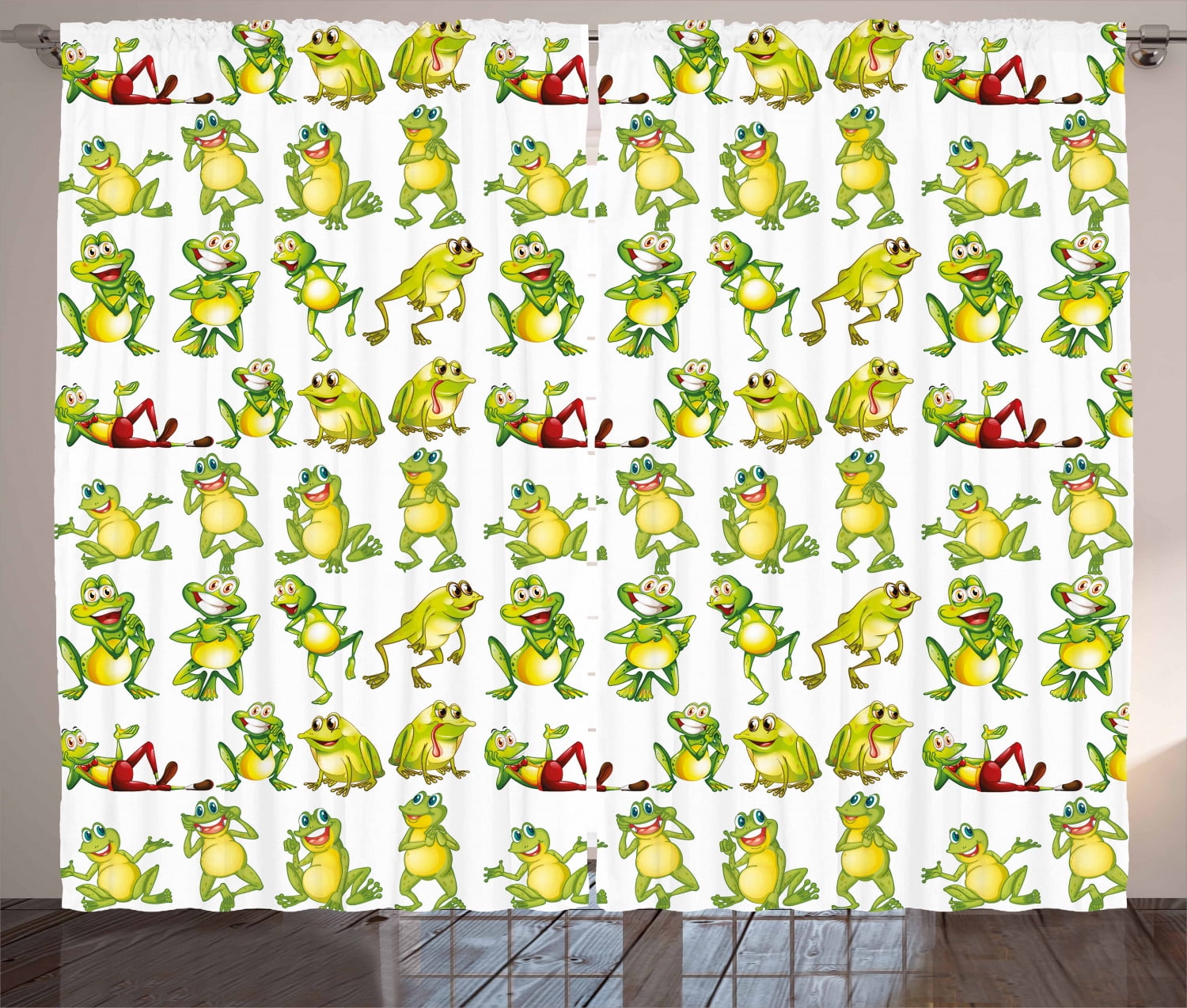 Nursery Curtains 2 Panels Set, Frogs in Different Positions Funny Happy ...
