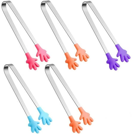 5PCS Silicone Mini Tongs, 5Inch Hand Shape Food Tongs, Colourful Small ...