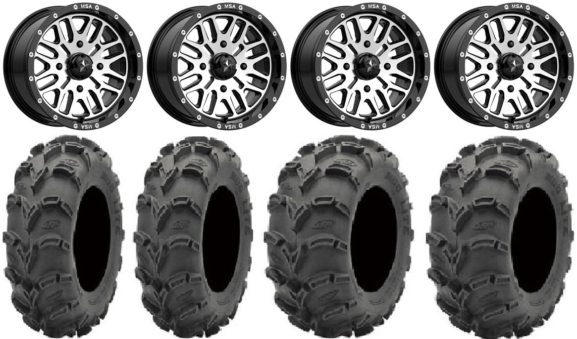 MSA Machined Brute 14" ATV Wheels 28" Mud Lite XL Tires Sportsman RZR ...