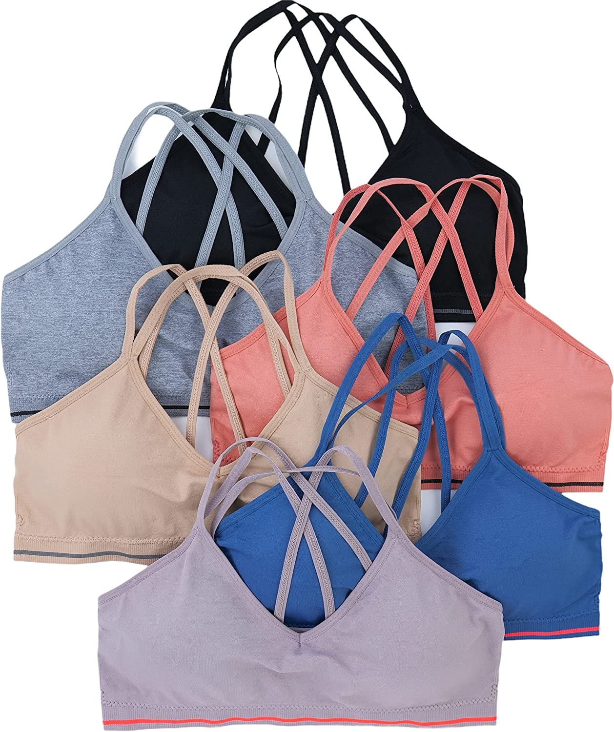 ToBeInStyle Womens Pack of 6 Non-Padded Adjustable Strap Bras - Walmart.com