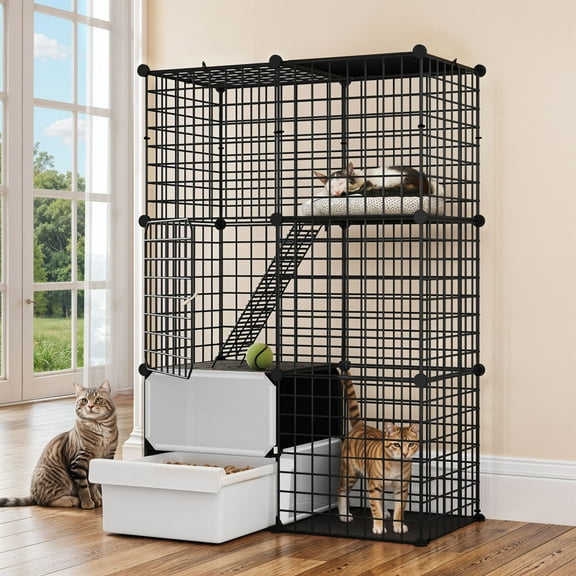Dextrus 4-Tiers Cat Cages with Storage Cube DIY Catio Outdoor Cat ...