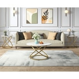 ASYA Modern White Coffee Table, 32'' Round Metal Center Table for Living Room, Marbling Natural ...