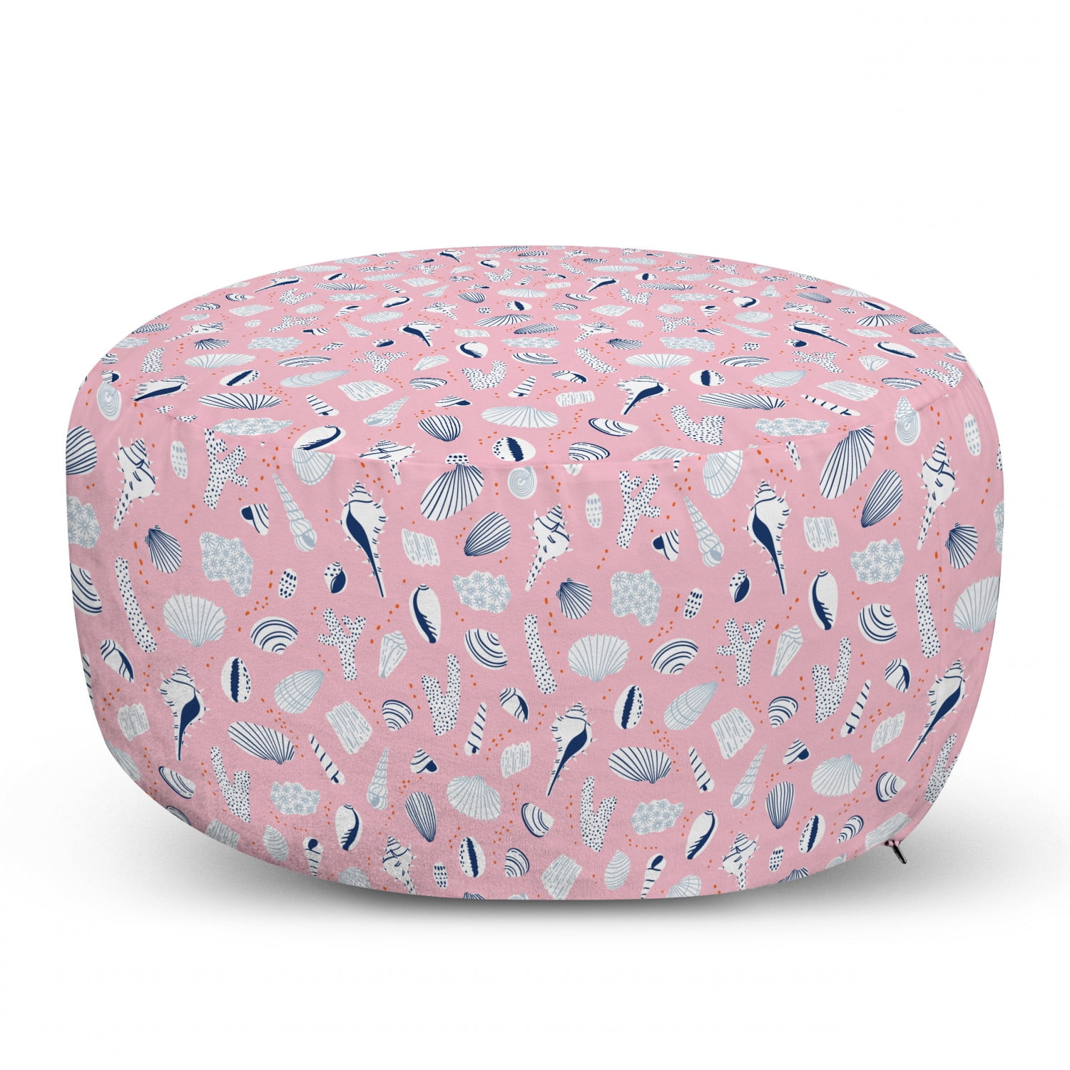 Nautical Pouf Cover with Zipper, Sea Shells Underwater Oceanic Marine ...