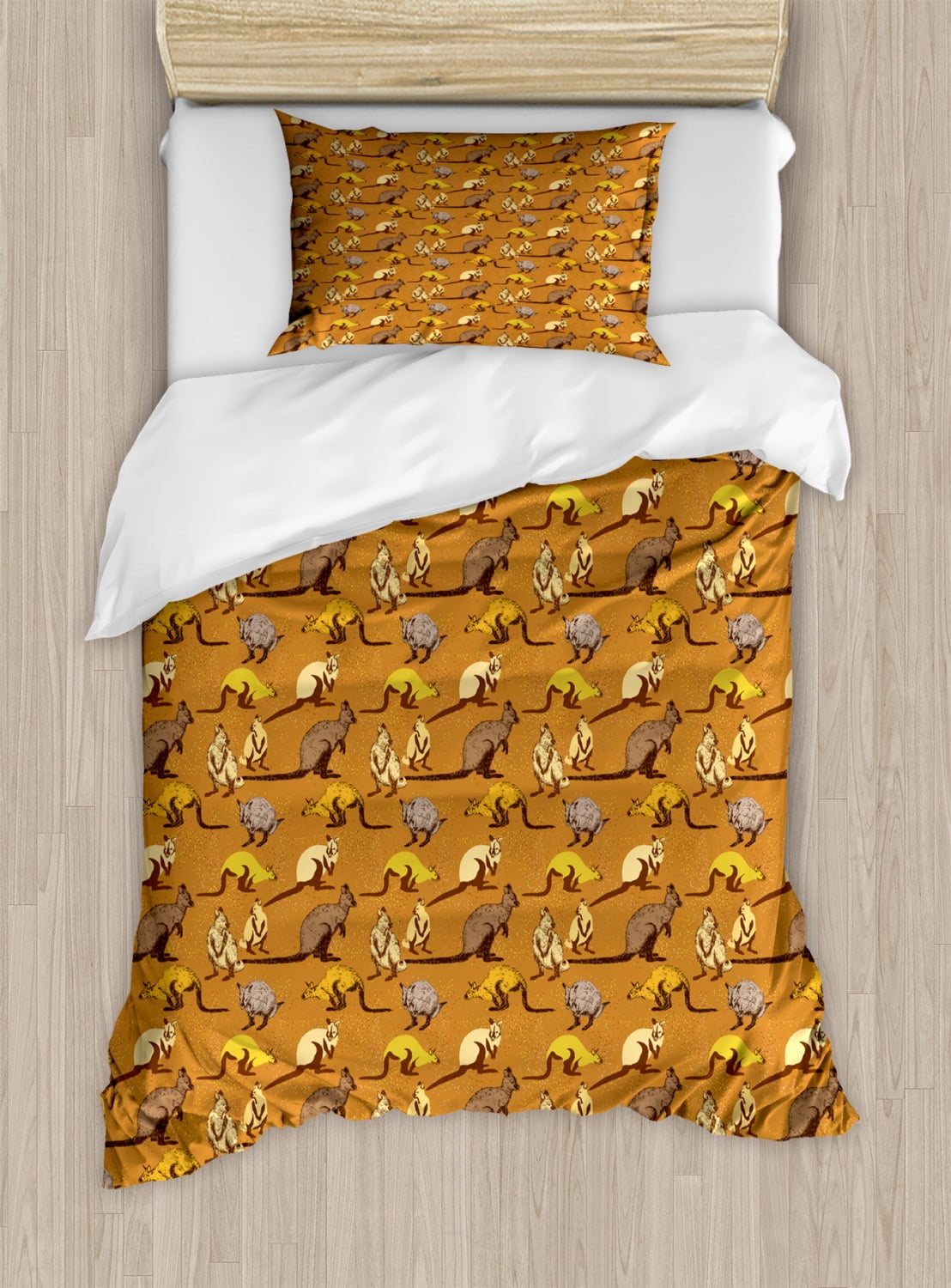 Kangaroo Duvet Cover Set Twin Size, Safari Inspired Sandy and Grungy ...