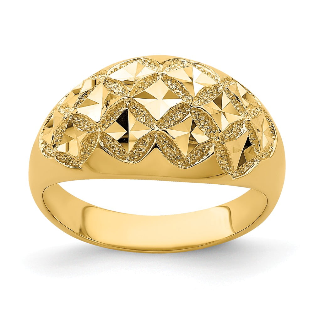 14k Yellow Gold Diamond Cut Diamond Pattern Solid Dome Ring Band Size 5 14k-yellow-gold-diamond-cut-diamond-pattern-solid-dome-ring-band-size-5